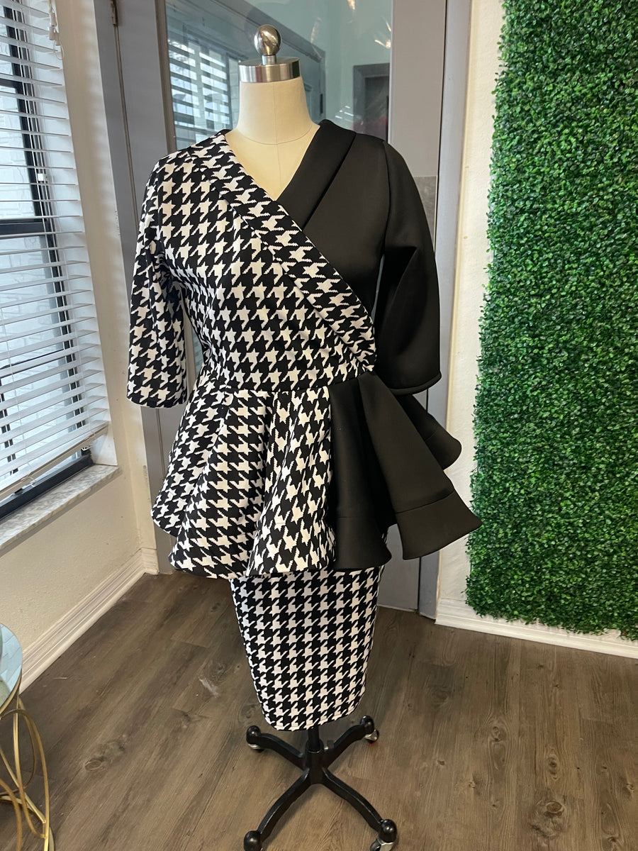 Black and white houndstooth peplum – Kylia Campbell Designs