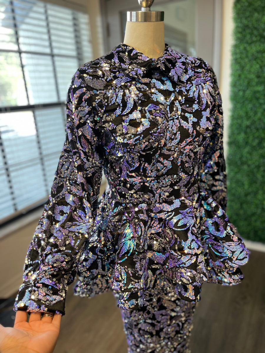 Iredescent floral double peplum – Kylia Campbell Designs